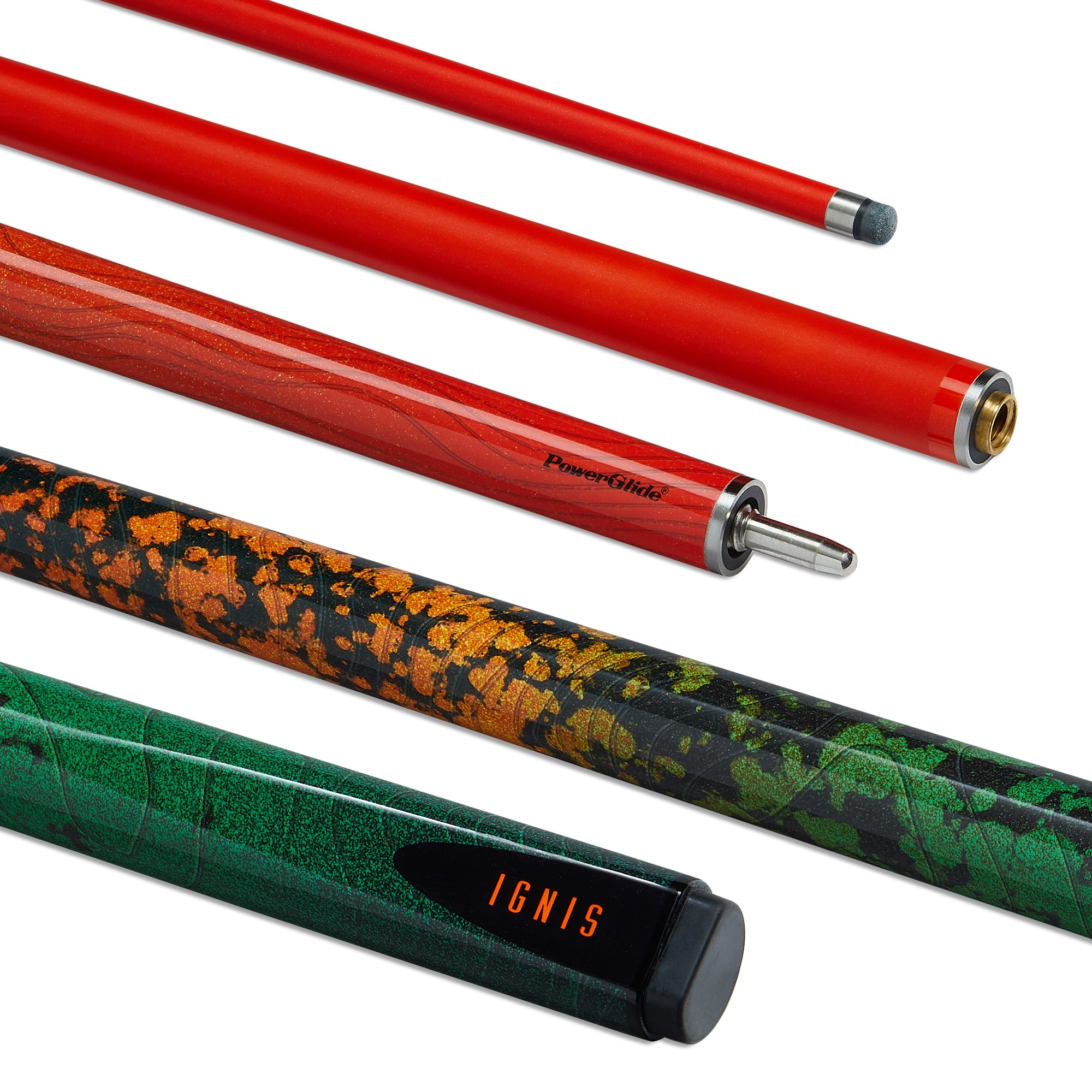 PowerGlide Ignis Snooker Cue Orange/Green 10mm Tip – Greaves Sports